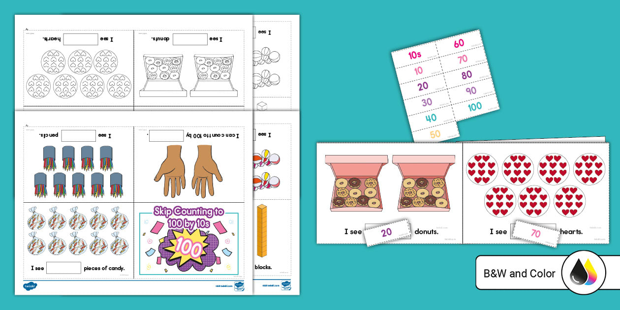 Skip Counting to 100 by 10s Mini Booklet for PK-K - Twinkl