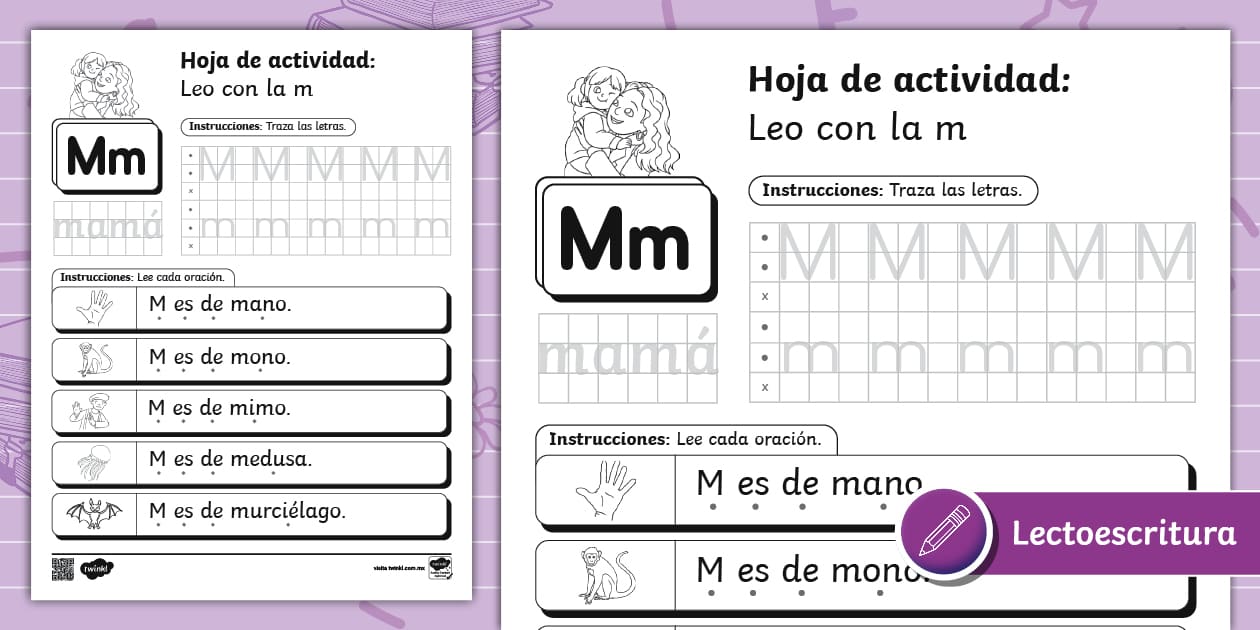 Hoja de actividad: Leo con la m (teacher made) - Twinkl