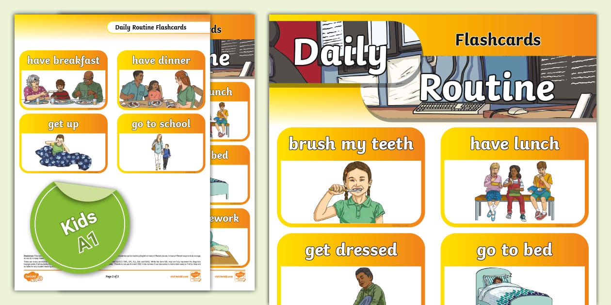 ESL Daily Routine Flashcards [Kids, A1] (teacher made)