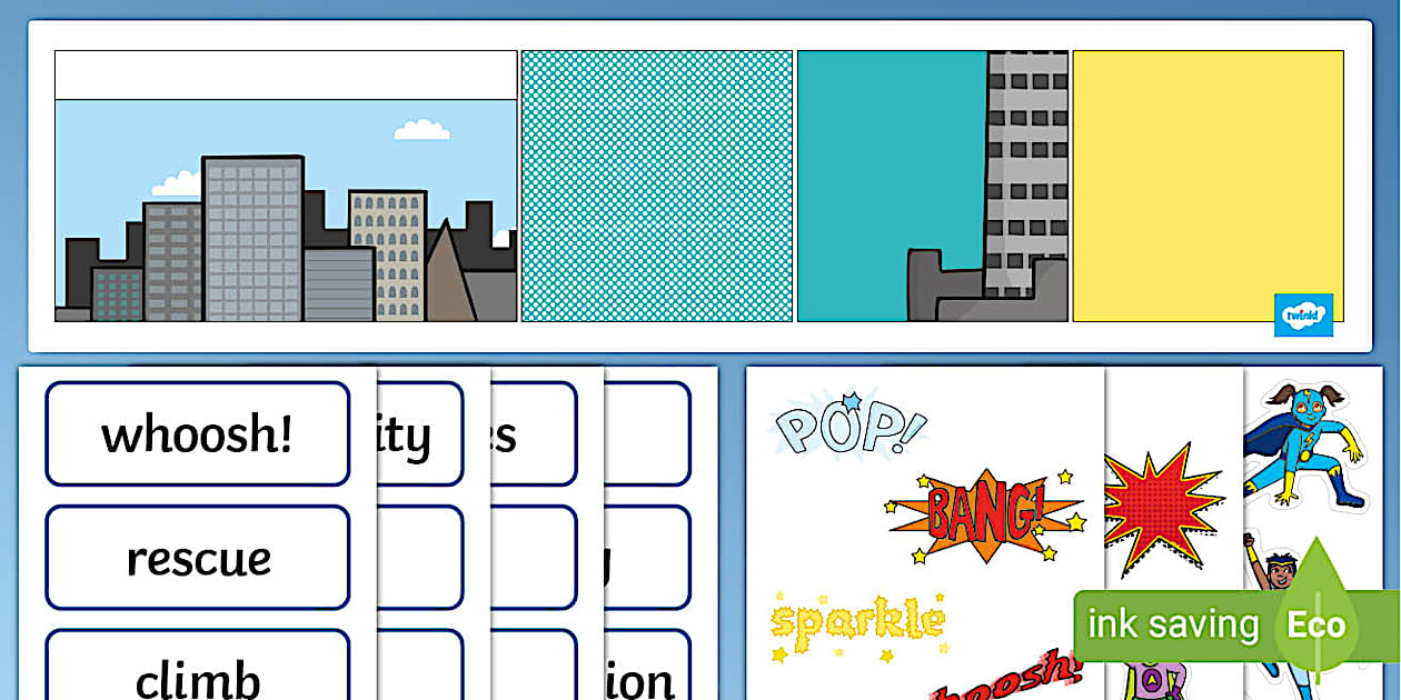 Superhero Comic Strip Display Key words - Twinkl