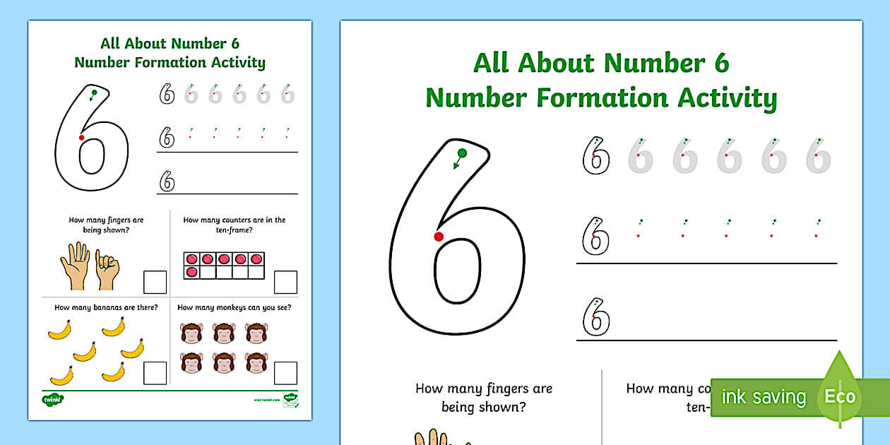 All About Number 6 Number Formation Worksheet - Twinkl