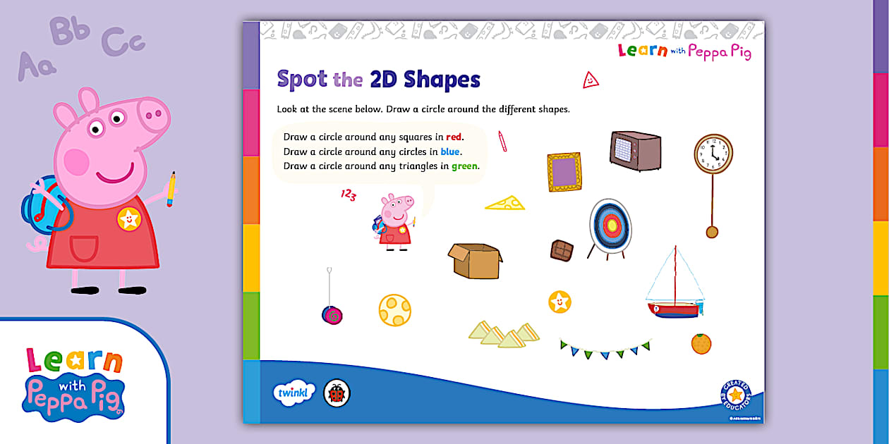 FREE! - Peppa Pig: Spot the 2D Shapes Worksheet - Twinkl