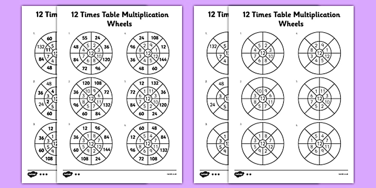 12 Times Table Worksheet Multiplication Wheels Activity Pack