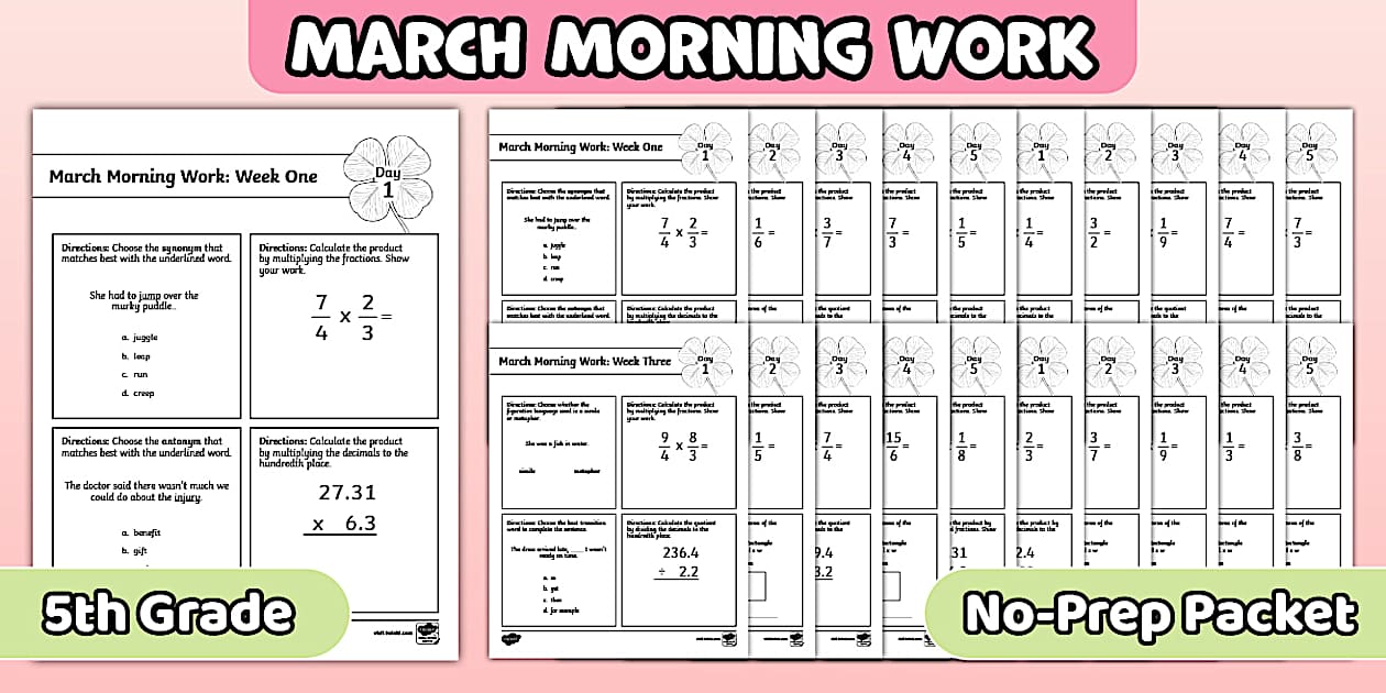 Fifth Grade March Morning Work Bundle (teacher made)
