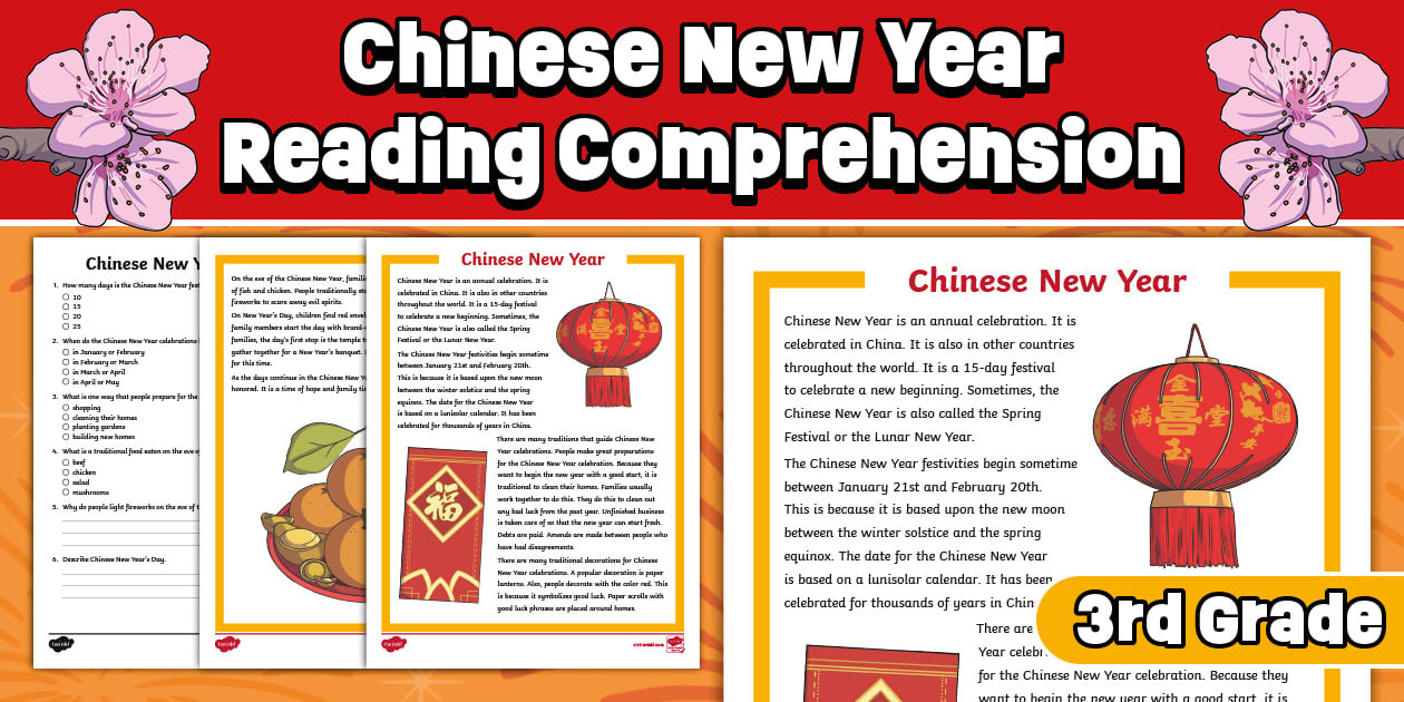 Third Grade Chinese New Year Reading Comprehension Worksheet