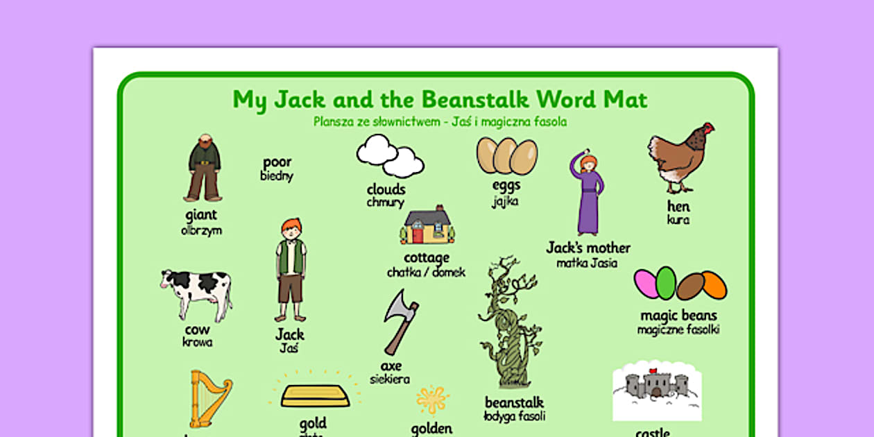 Jack and the Beanstalk Word Mat Polish Translation - Twinkl