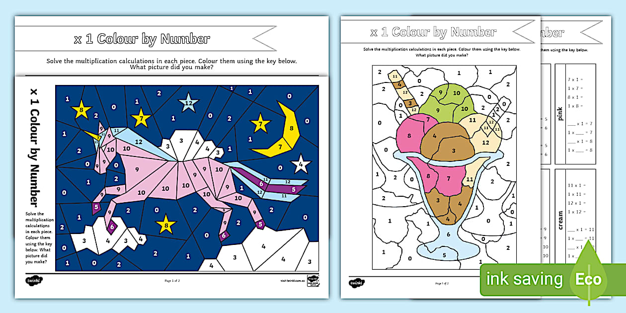 1 Times Table Colour by Number Sheets - Twinkl