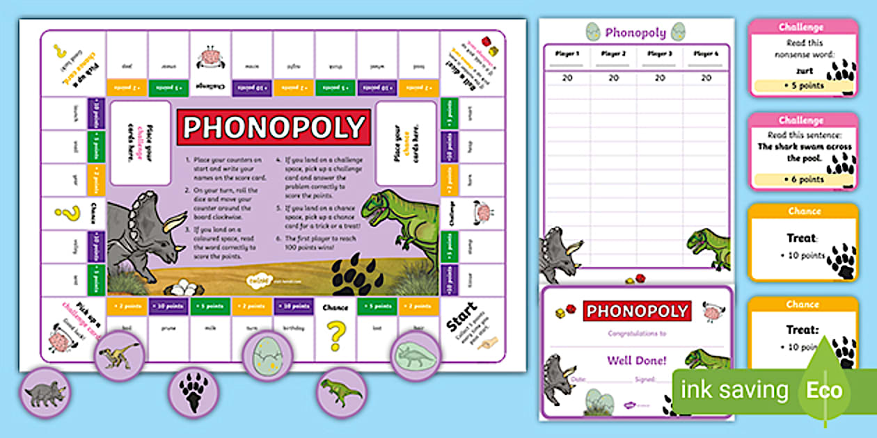 Phonopoly Game - Dinosaur Race Game (teacher made) - Twinkl