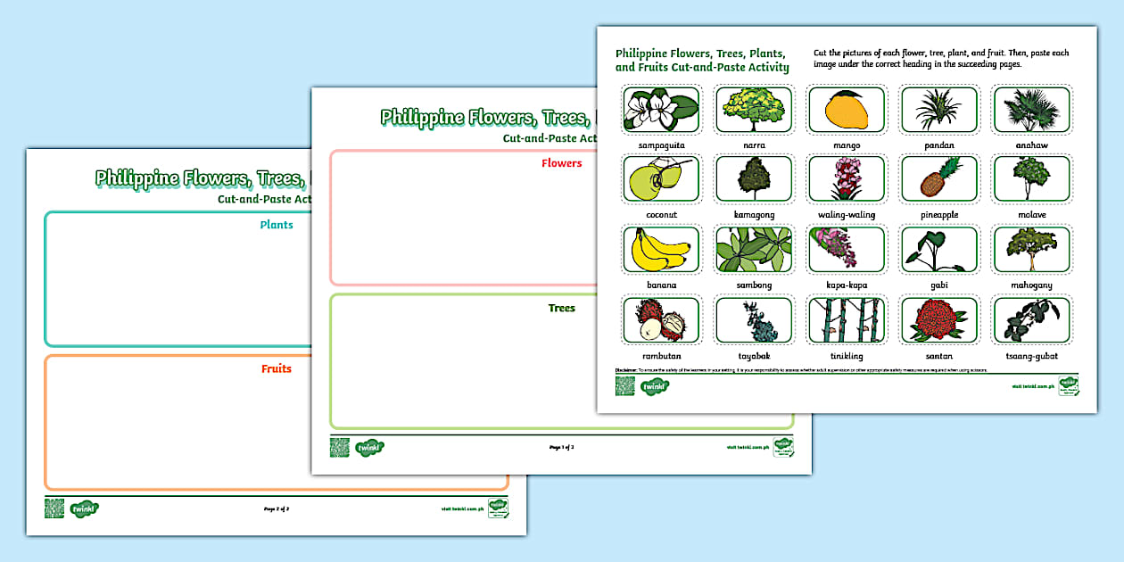 Philippine Flowers, Trees, Plants, and Fruits Cut-and-Paste Activity ...