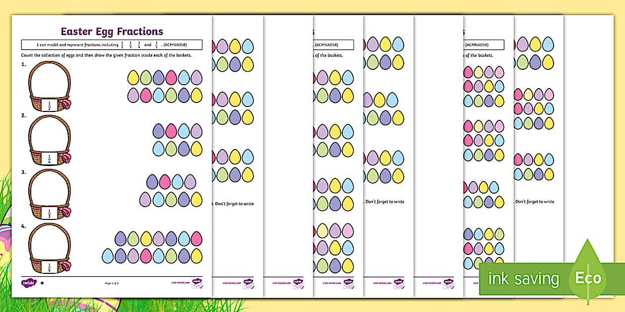 Easter Egg Fractions Differentiated Worksheet - KS2 - Twinkl