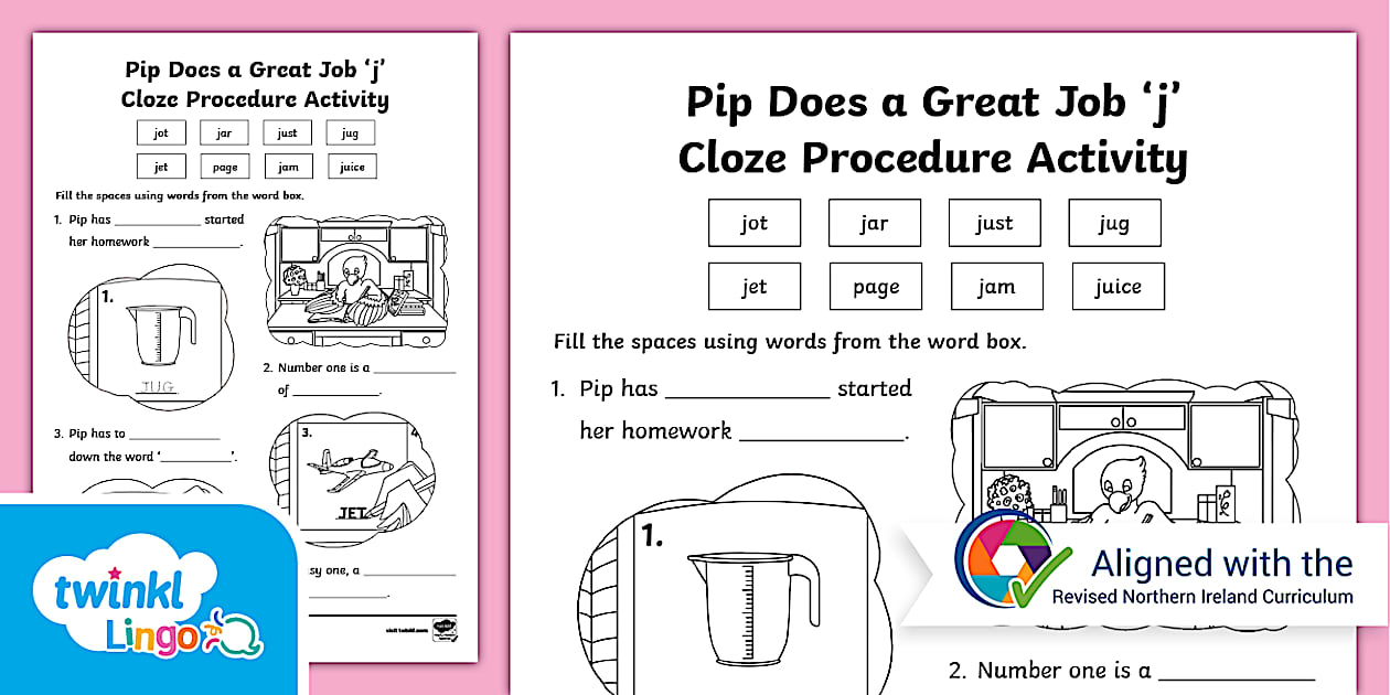 Pip Does a Great Job 'j' Cloze Procedure Activity - Twinkl