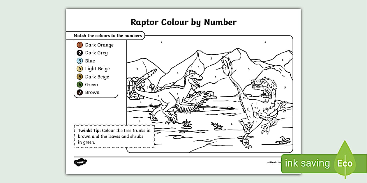 Raptor Colour by Number - Fun Learning for Kids | Twinkl