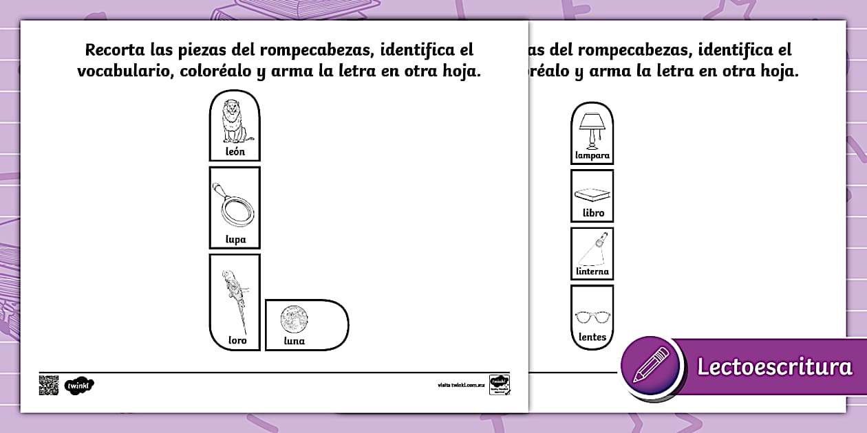 Hoja de actividad: Rompecabezas de la letra L - Twinkl