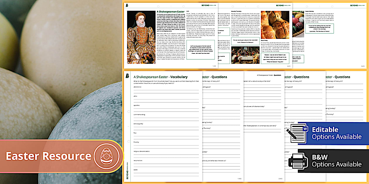 Black and White A Shakespearean Easter Differentiated Reading Comprehension