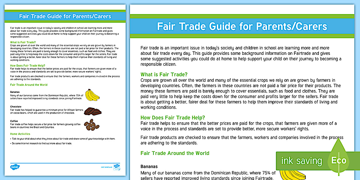 Black and White Fair Trade Guide for Parents (teacher made)
