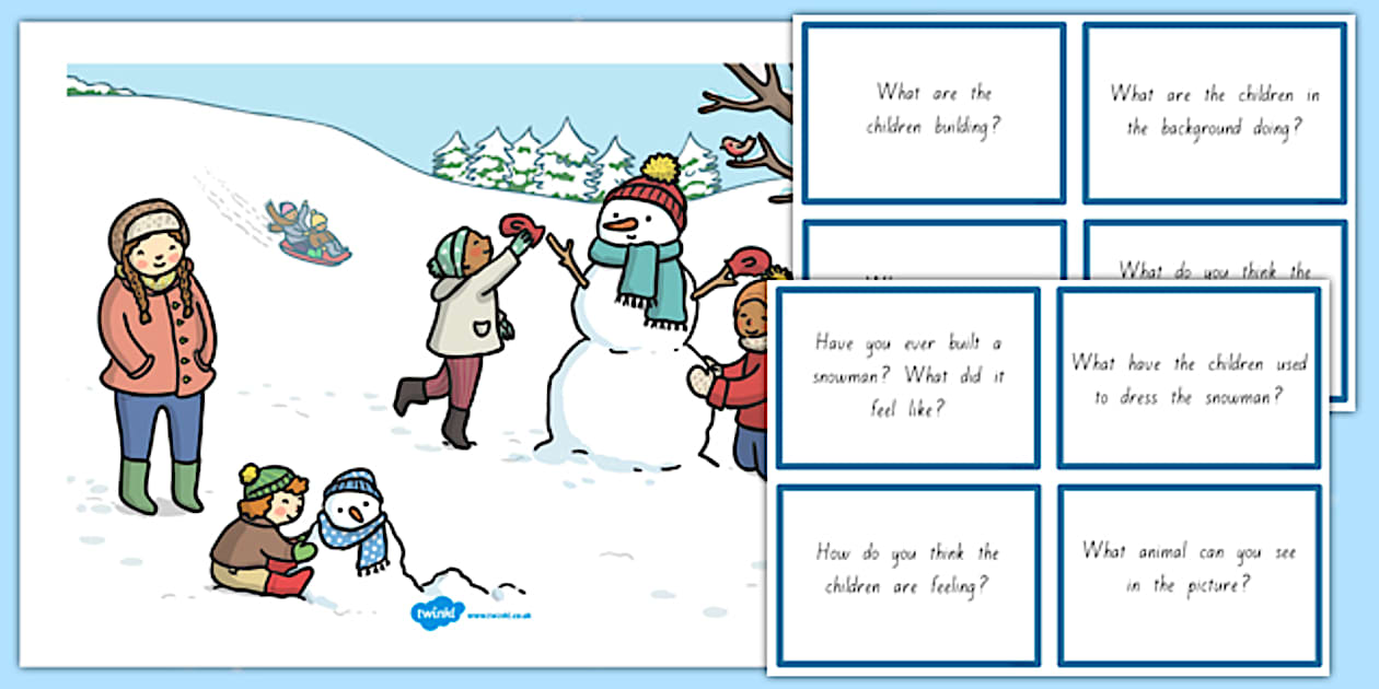 Winter Snowman Scene and Question Cards - Twinkl