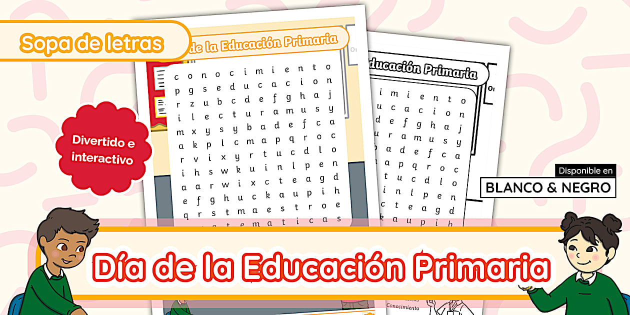 Sopa de letras: Día de la Educación Primaria | Twinkl
