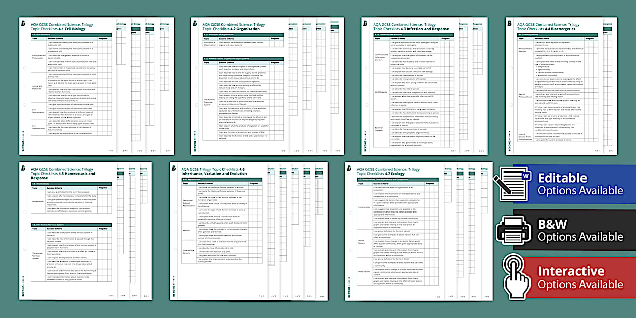 AQA GCSE Combined Science: Trilogy Biology Checklists Bundle