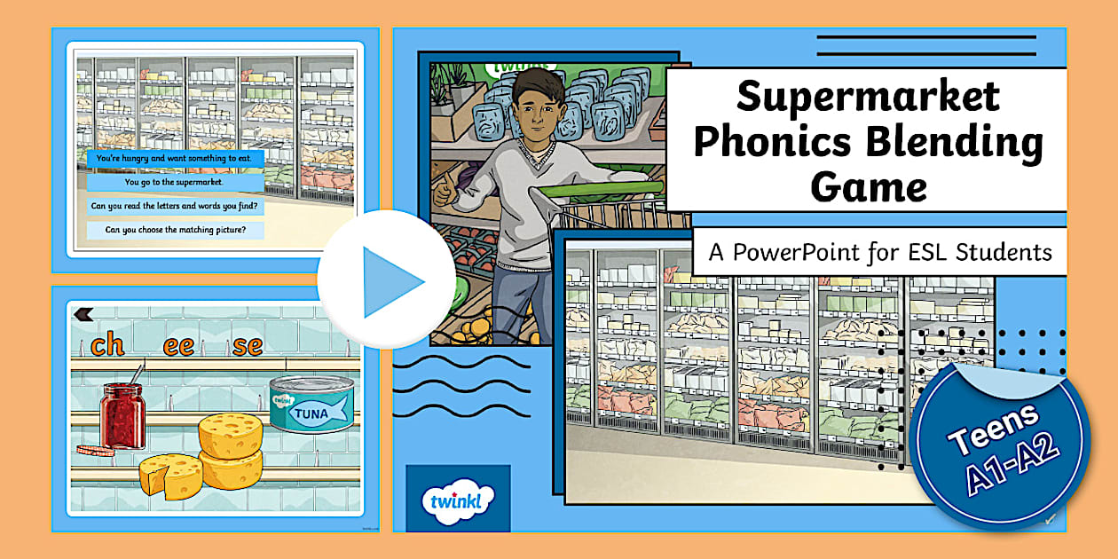 ESL Supermarket Phonics Blending Game PPT (teacher made)