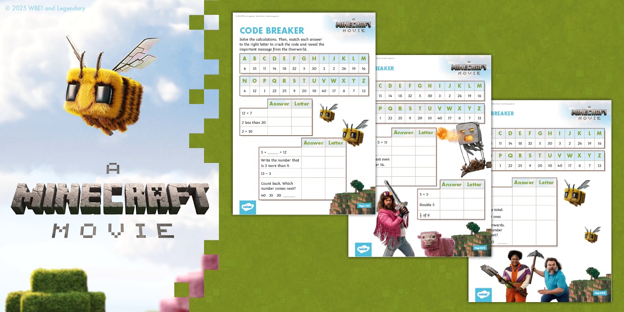 FREE! - 👉 A Minecraft Movie: Maths Code Breaker Activity [Ages 5-7]