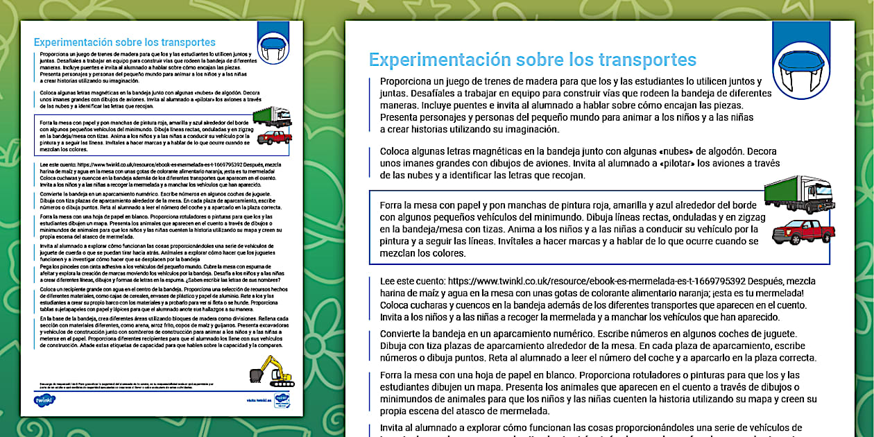 Mesas de experimentación: Los transportes 3-5 años