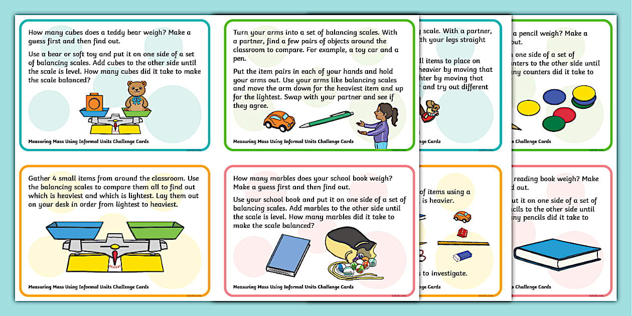 Measuring Mass Using Informal Units Challenge Cards - Twinkl