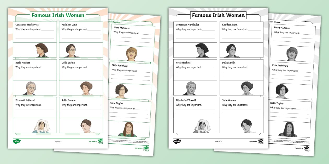 Famous Irish Women Fact File Template