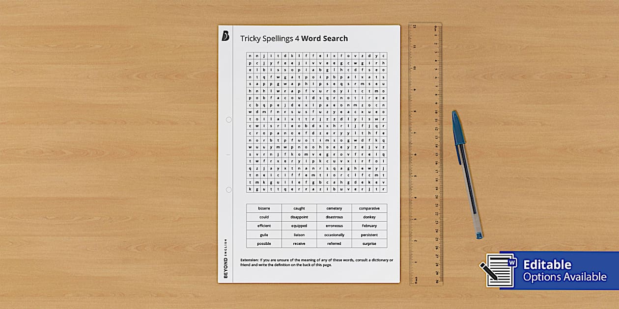 Tricky Spellings 4 Word Search (teacher made) - Twinkl