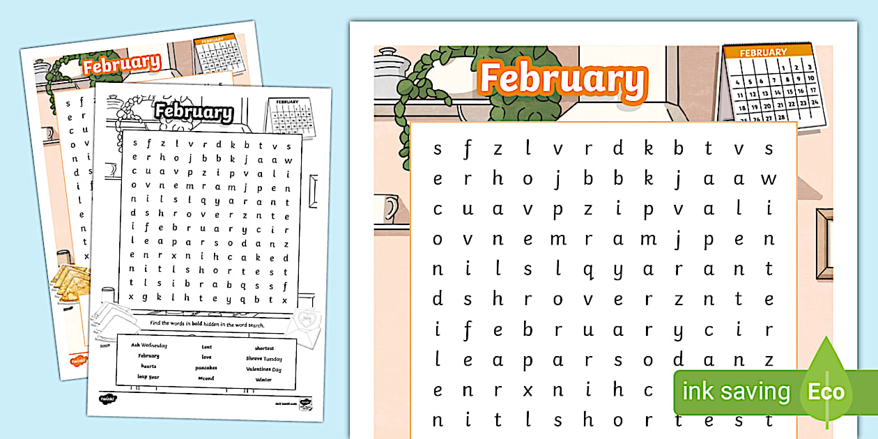 February Word Search (Teacher-Made) - Twinkl