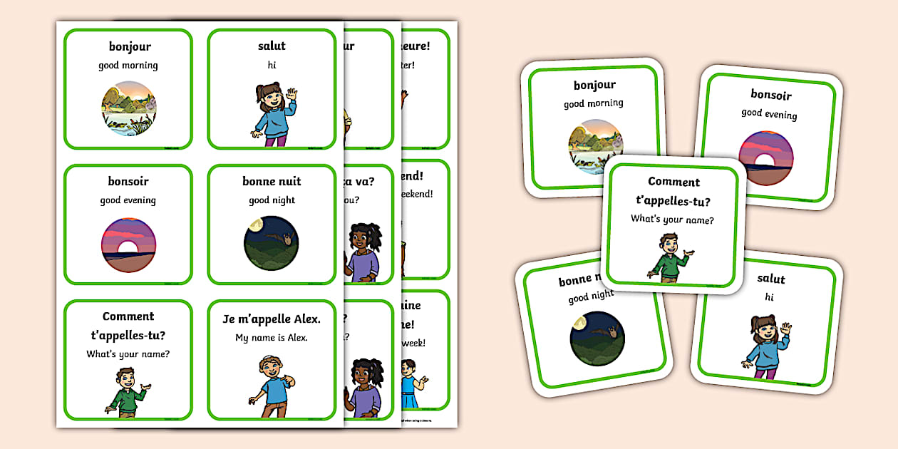 French English Bilingual Greetings Flashcards - Twinkl