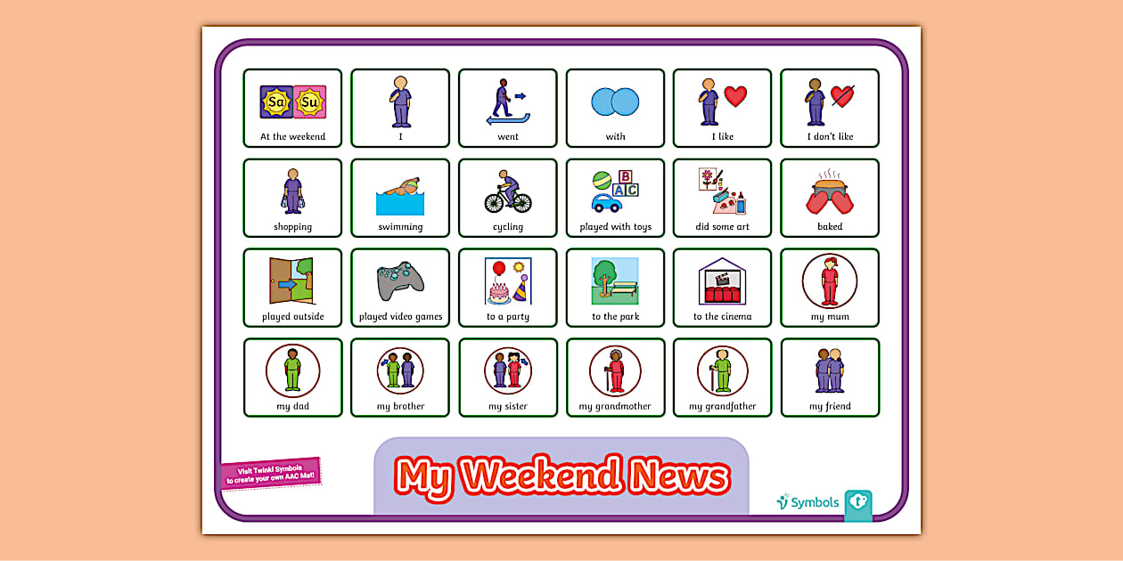 Twinkl Symbols: My Weekend News AAC Mat (teacher made)