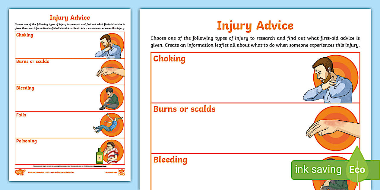 KS2 Basic First Aid Injury Advice Activity Sheet - Twinkl