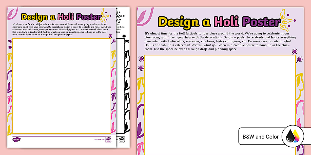 Design a Holi Poster Worksheet for 6th-8th Grade - Twinkl