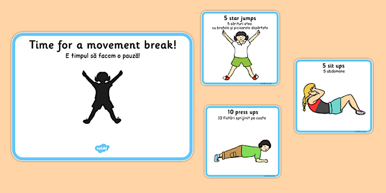 Time For A Movement Break Visual Support Cards Romanian Translation
