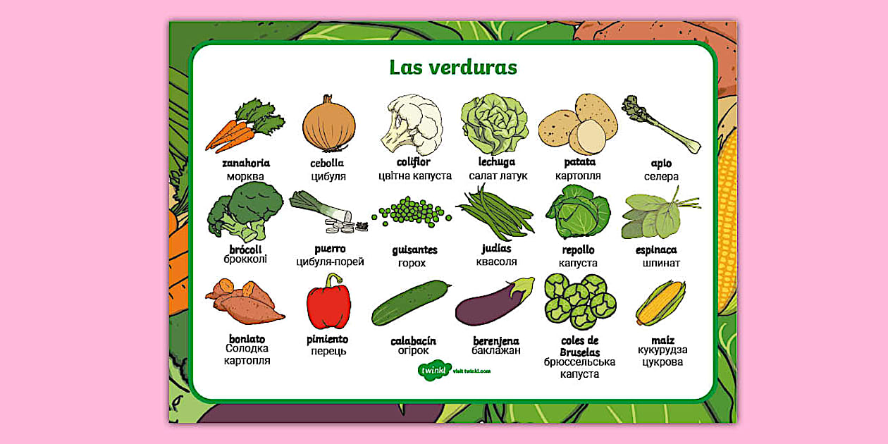 FREE! - Tapiz de vocabulario: Verduras - Español / Ucraniano