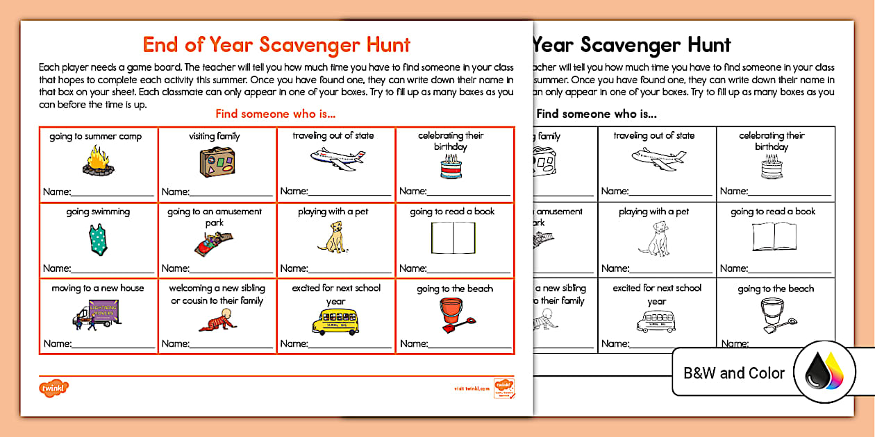 End of Year Find Someone Who...Classroom Scavenger Hunt