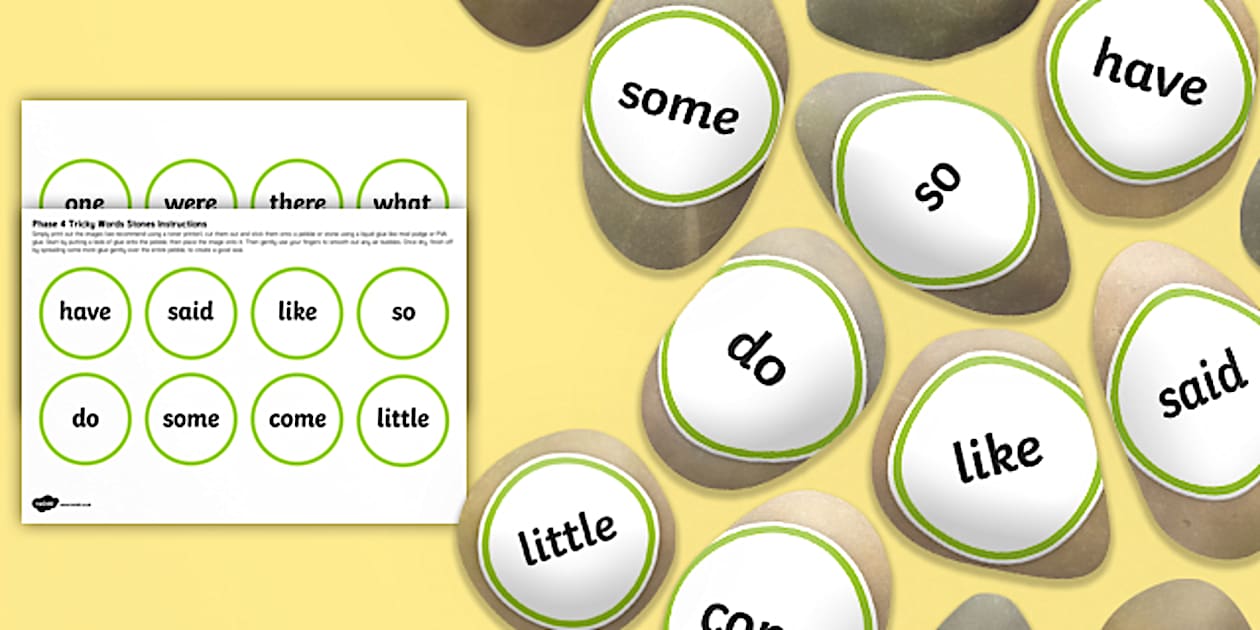 Cursive Tricky Words Stone Cut Outs Phase 4 - Twinkl