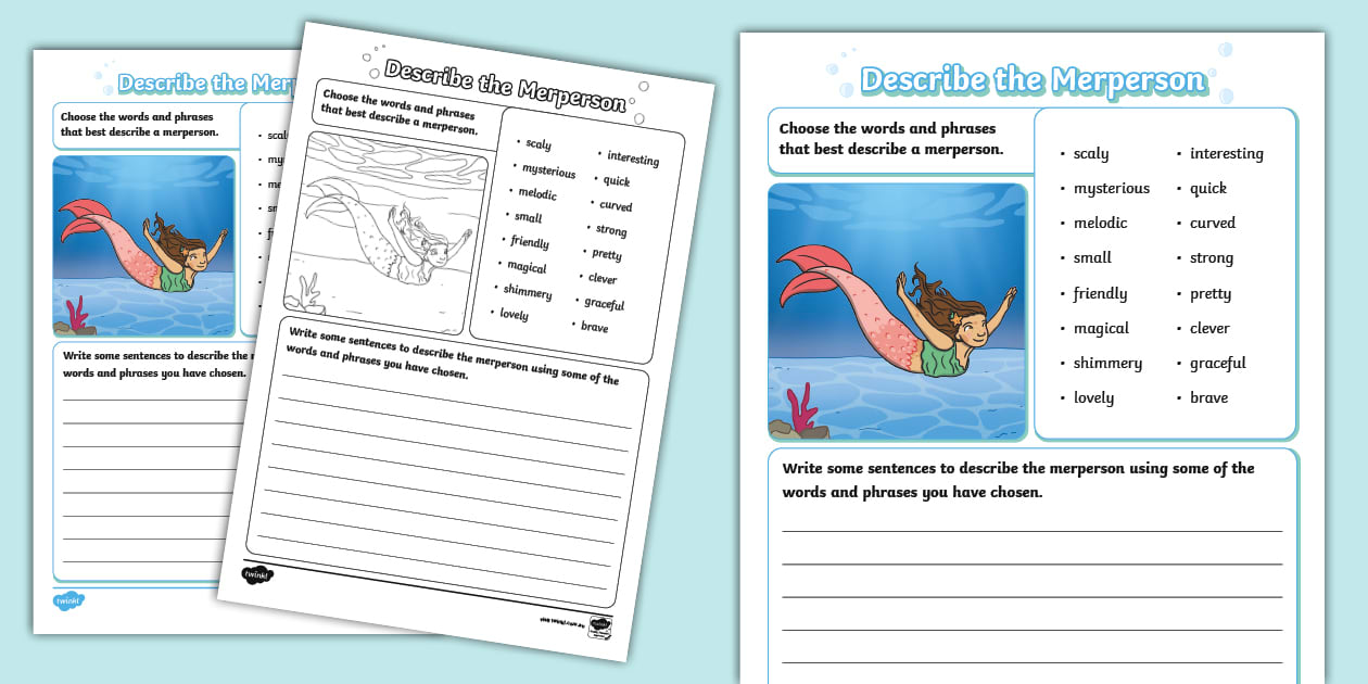Describe the Mermaid Worksheet (teacher made) - Twinkl