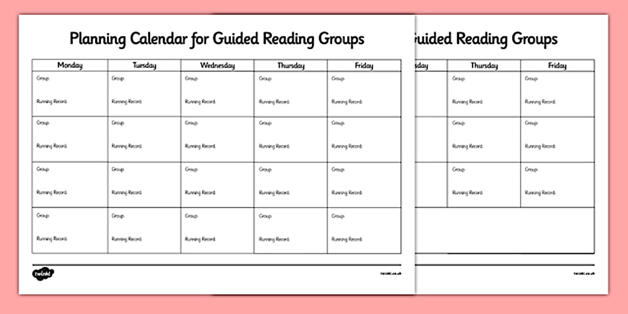 Editable Guided Reading Planning Calendar (teacher made)