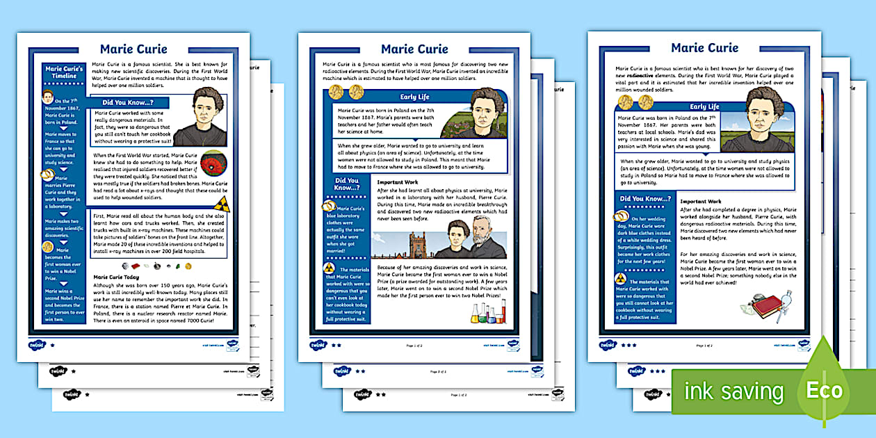 Scientist Marie Curie Differentiated Reading Comprehension Activity