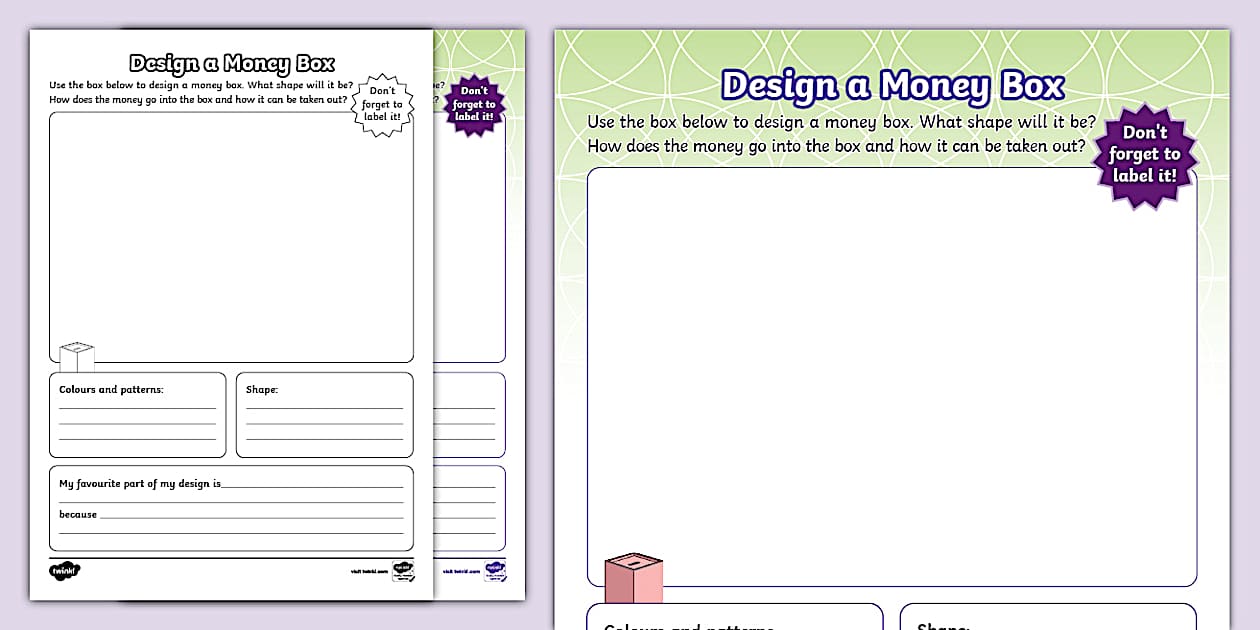 Design a Money Box Activity Sheet (teacher made) - Twinkl