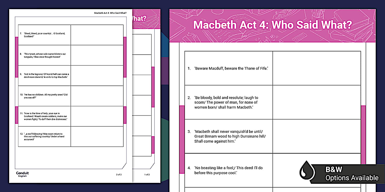 Macbeth Act 4: Who Said What? (Teacher-Made) - Twinkl