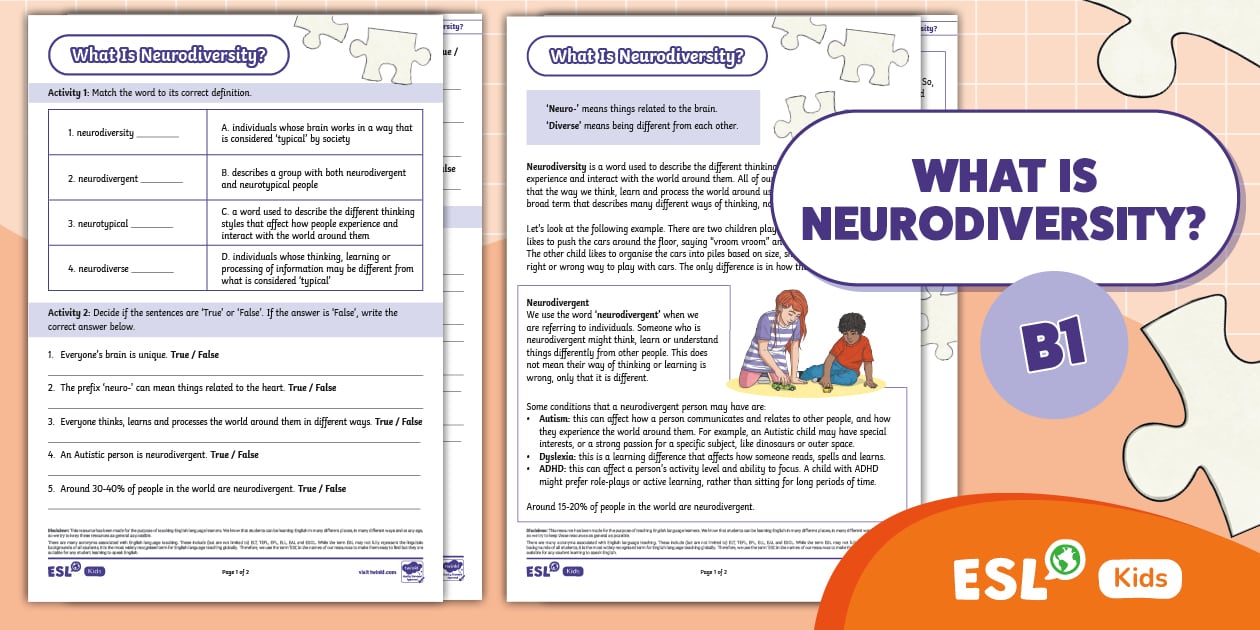 Neurodiversity Lesson Pack for ESL Kids