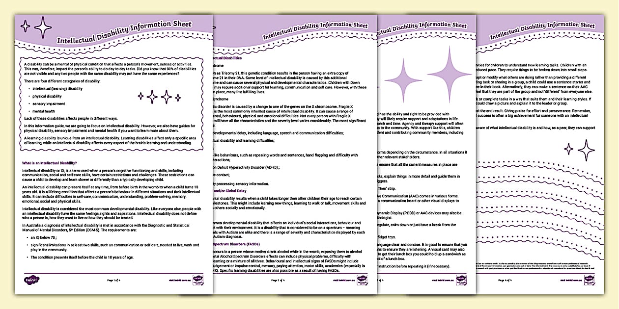 Intellectual Disability Information Sheet - Twinkl
