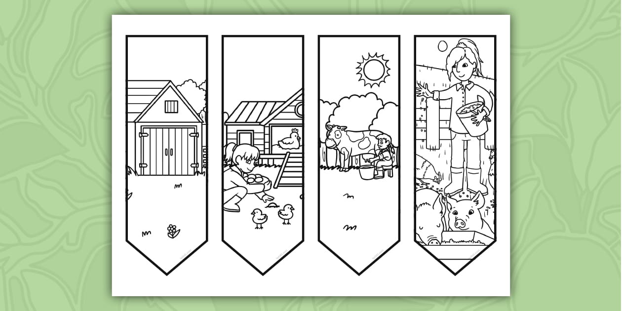 농장에서 책갈피 On the Farm Colouring Bookmarks