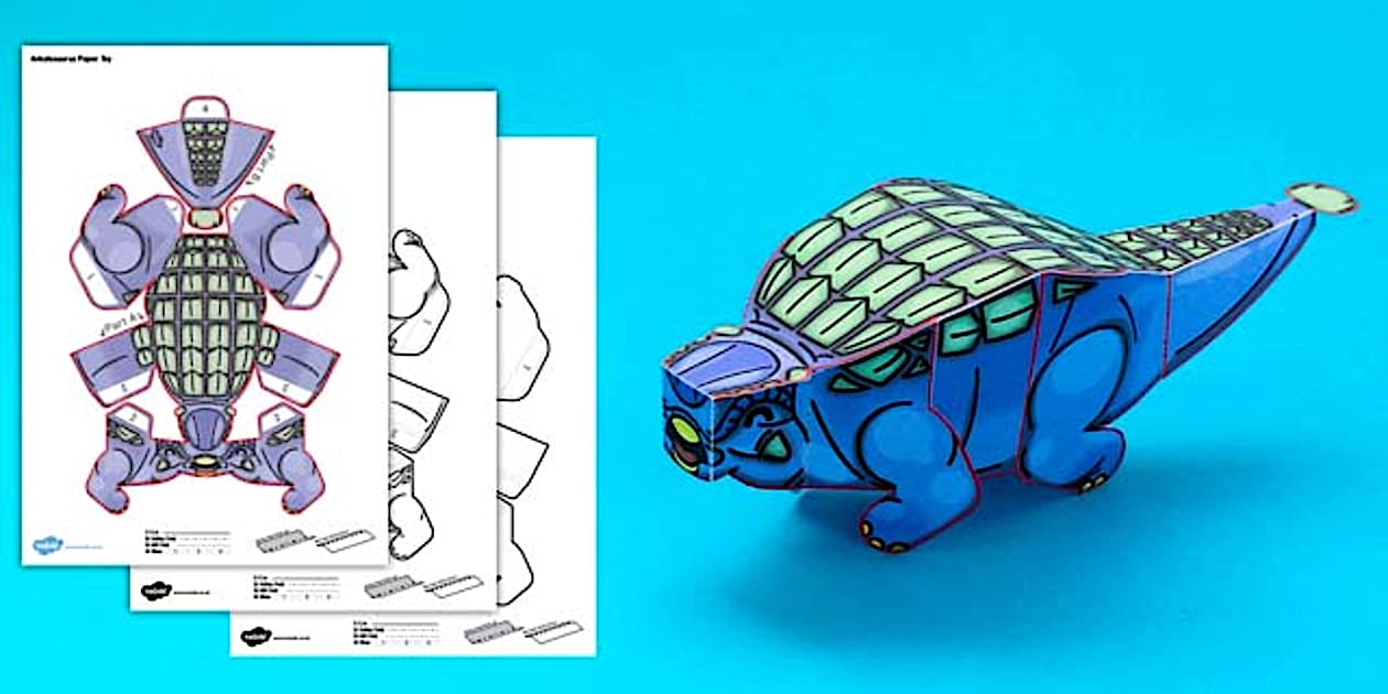 Simple 3D Printable Paper Ankylosaurus Dinosaur Activity