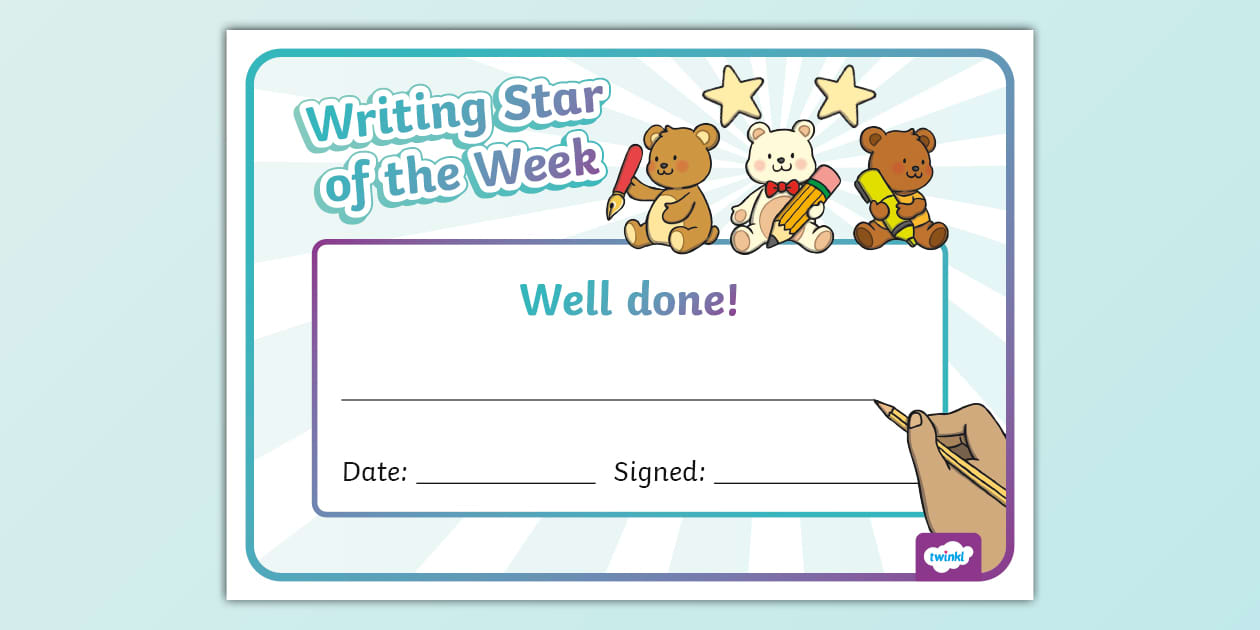 Writing Star of the Week Certificate (teacher made) - Twinkl