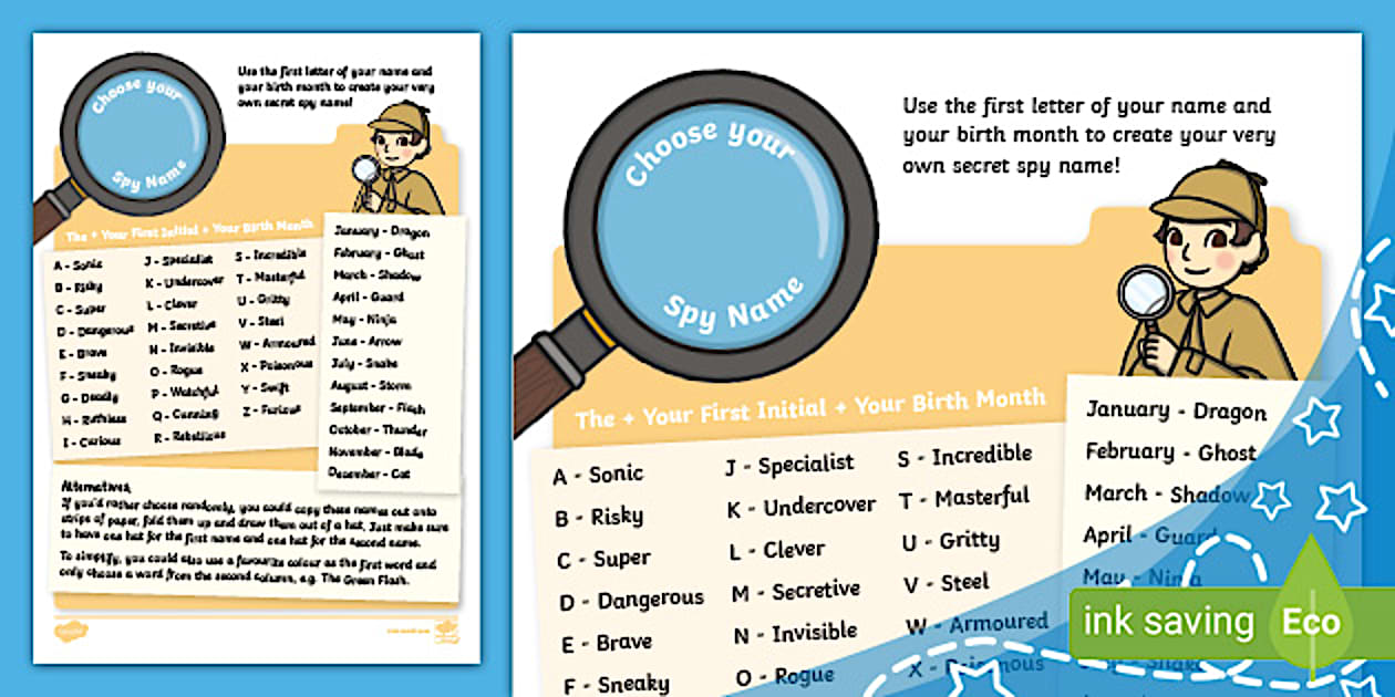 Choose Your Spy Name (teacher made) - Twinkl