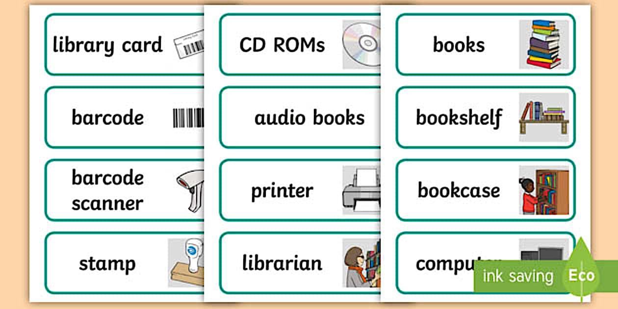 Library Role Play Word Cards (l'enseignant a fait) - Twinkl