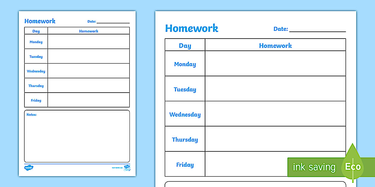 Editable Junior Infants Weekly Homework Planning Template